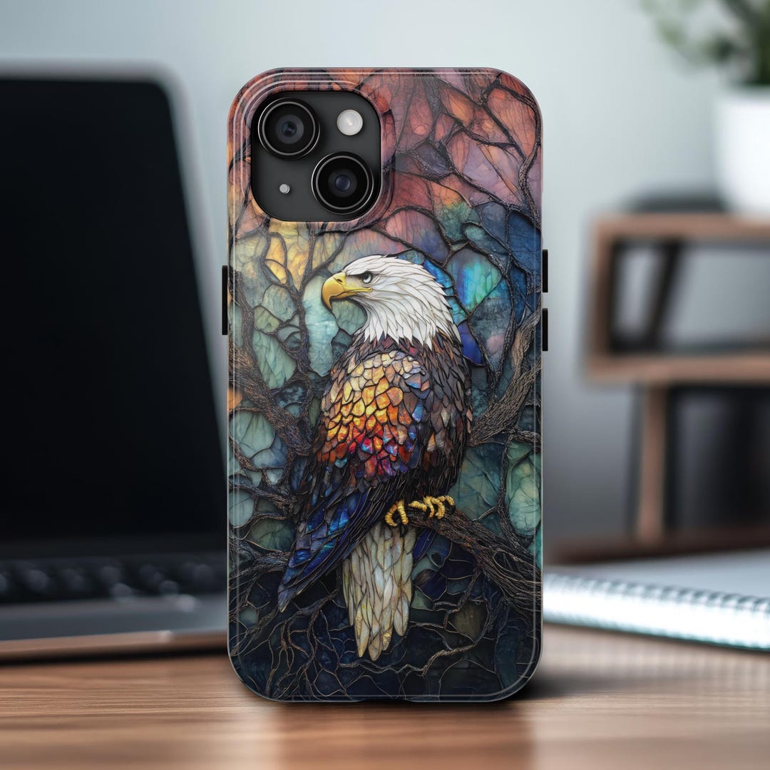 Bald Eagle Stained Glass Art Effect Phone Case, Bird of Prey Birder ...