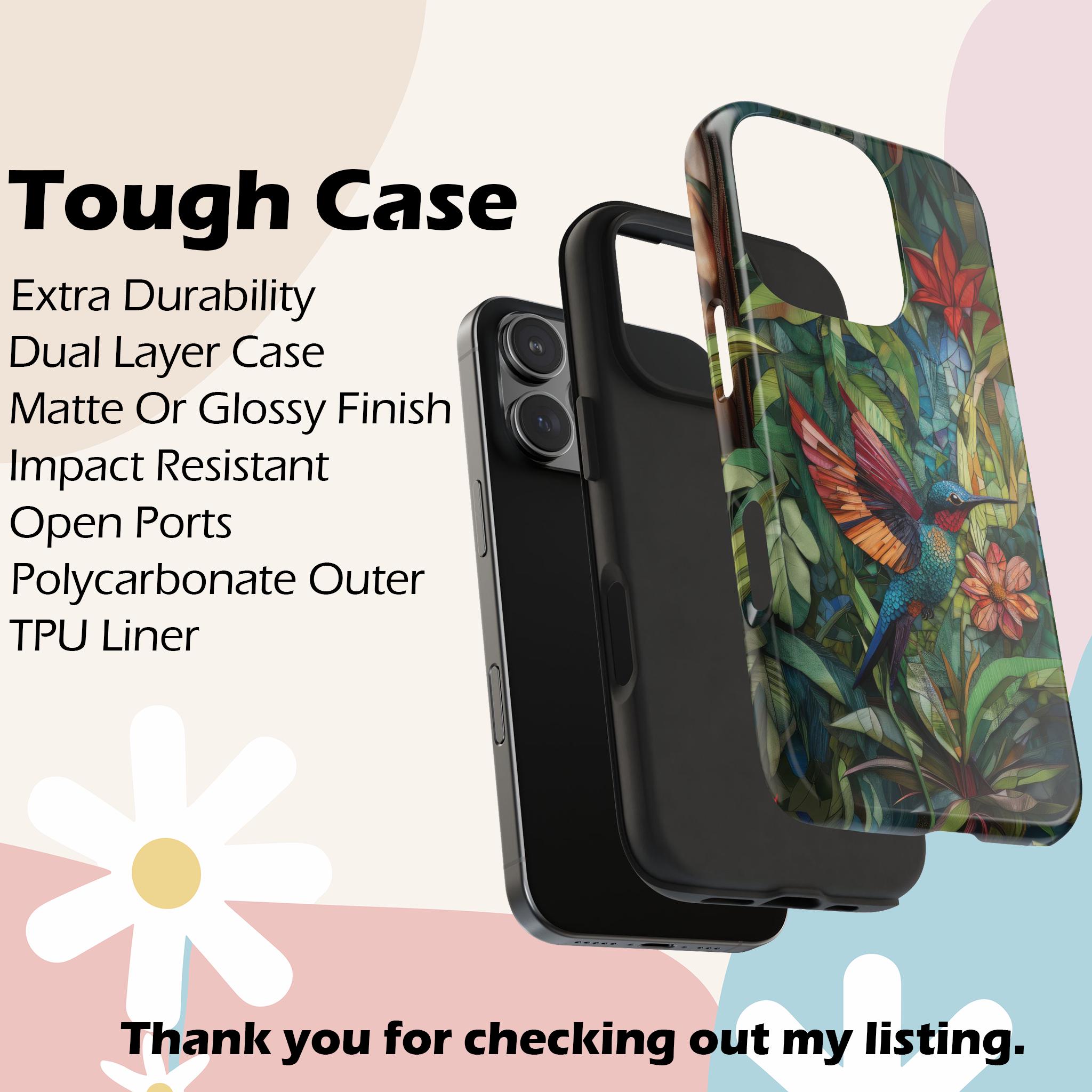 Hummingbird Bird Phone Case, Tropical Faux Stained Glass, Birder Gift ...