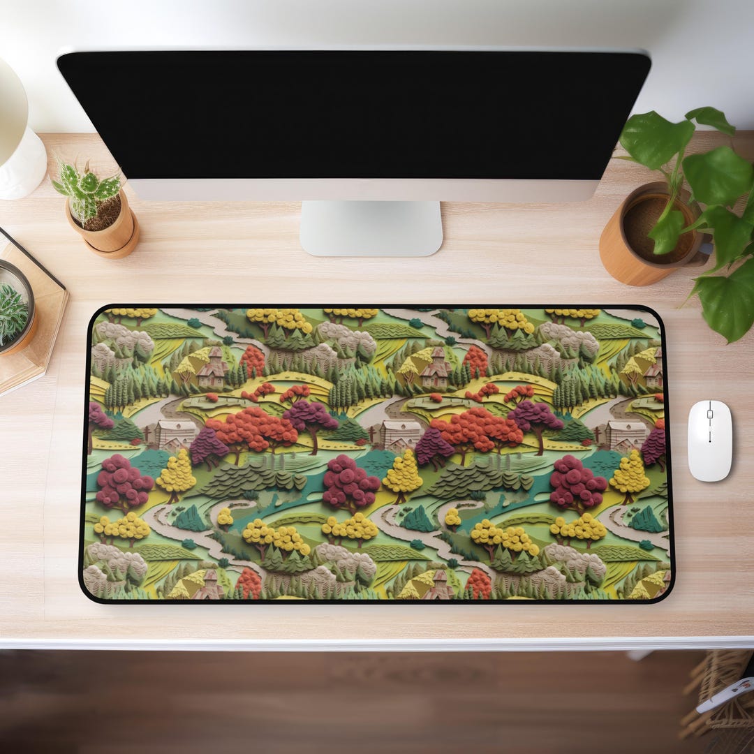 Whimsical Countryside Landscape Desk Mat, Farmhouse Nature-inspired ...