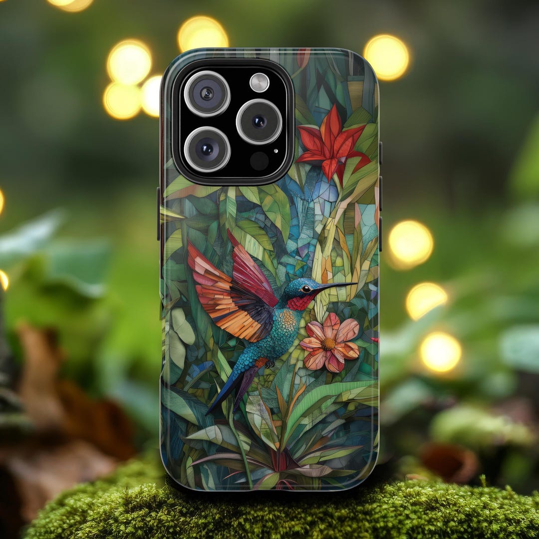 Hummingbird Stained Glass Phone Case, Bird Lover Gift, iPhone 16 15 14 ...