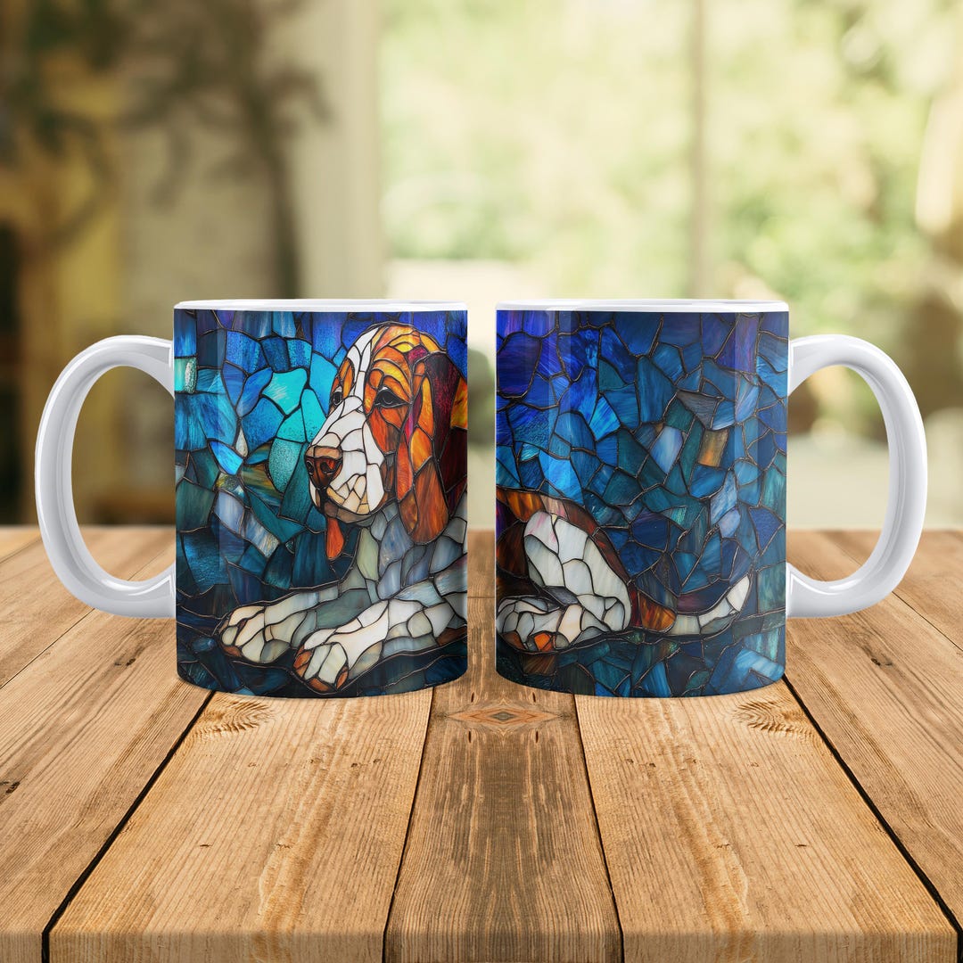 Basset Hound Mug, Faux Stained Glass Cup Gifts for Dog Lovers, Basset ...