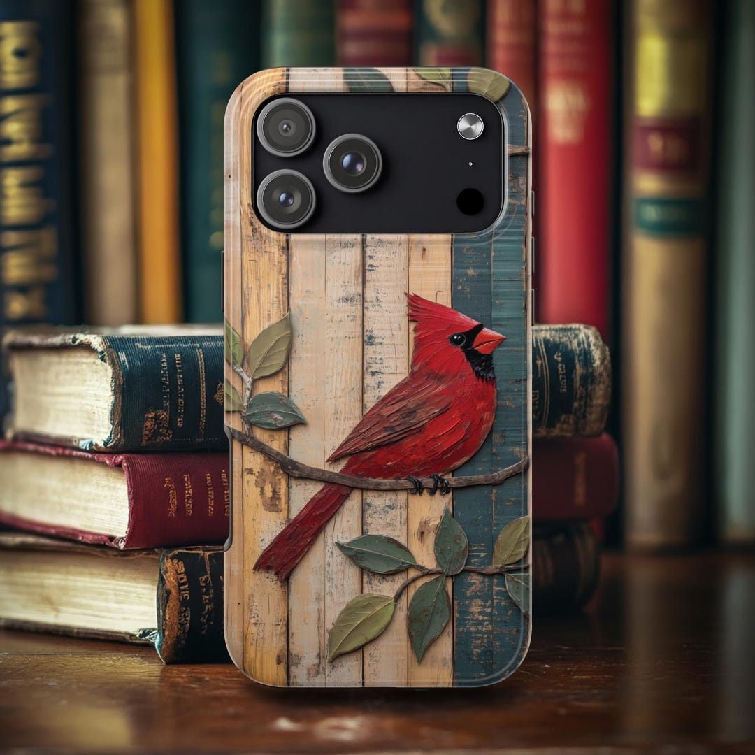 Red Cardinal Bird Phone Case, Wood Effect, Nature Lover Birder ...