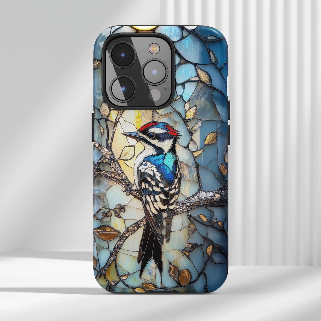 Woodpecker Bird Phone Case, Stained Glass Nature, Birding Birder ...