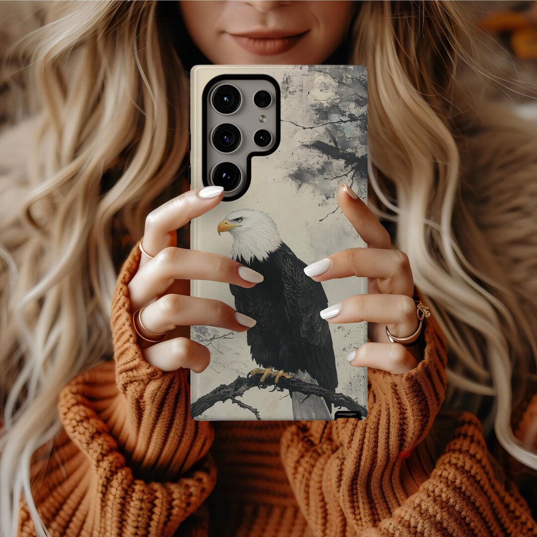Bald Eagle Bird Phone Case, Japanese Ink Wash Sumi-e, Raptor Birder ...