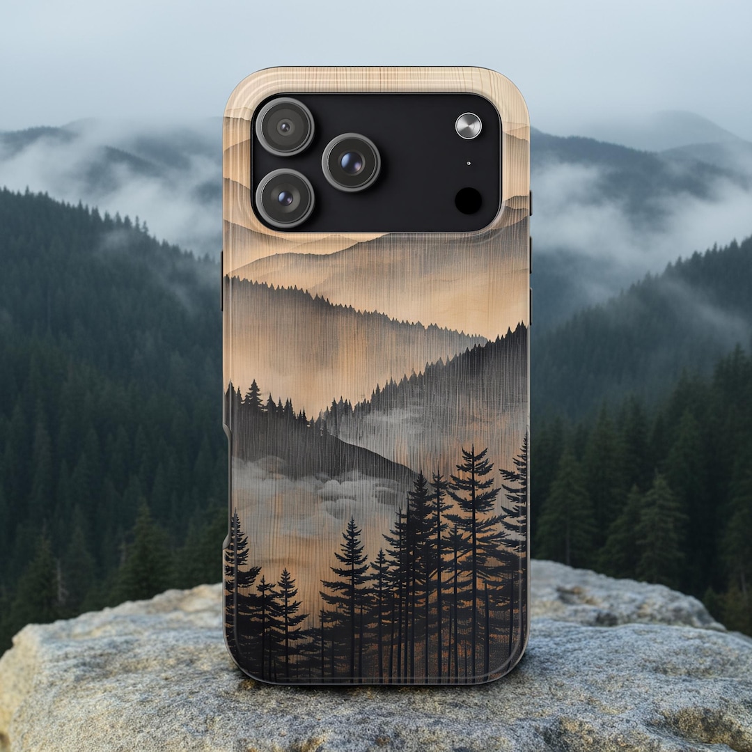 Appalachian Forest Phone Case, Faux Wood Engraved Mountain Landscape ...