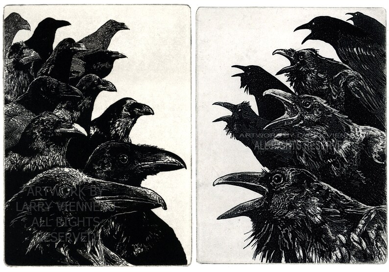 Wall Art Goth Art Raven Artwork Raven Crow Etching Etsy