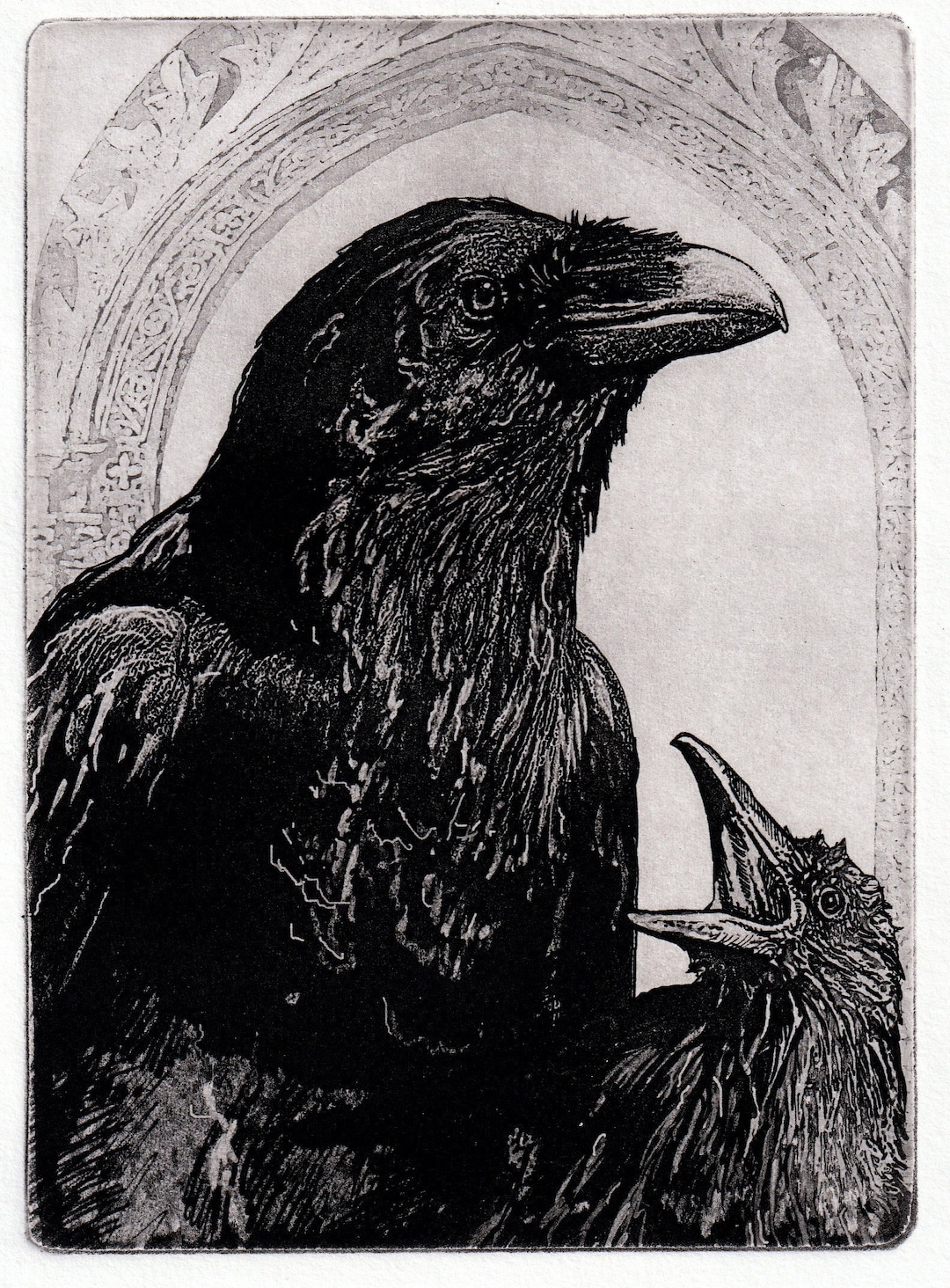 Wall Art, Raven Artwork, Raven, Crow, Madonna and Child, Etching, Wall ...