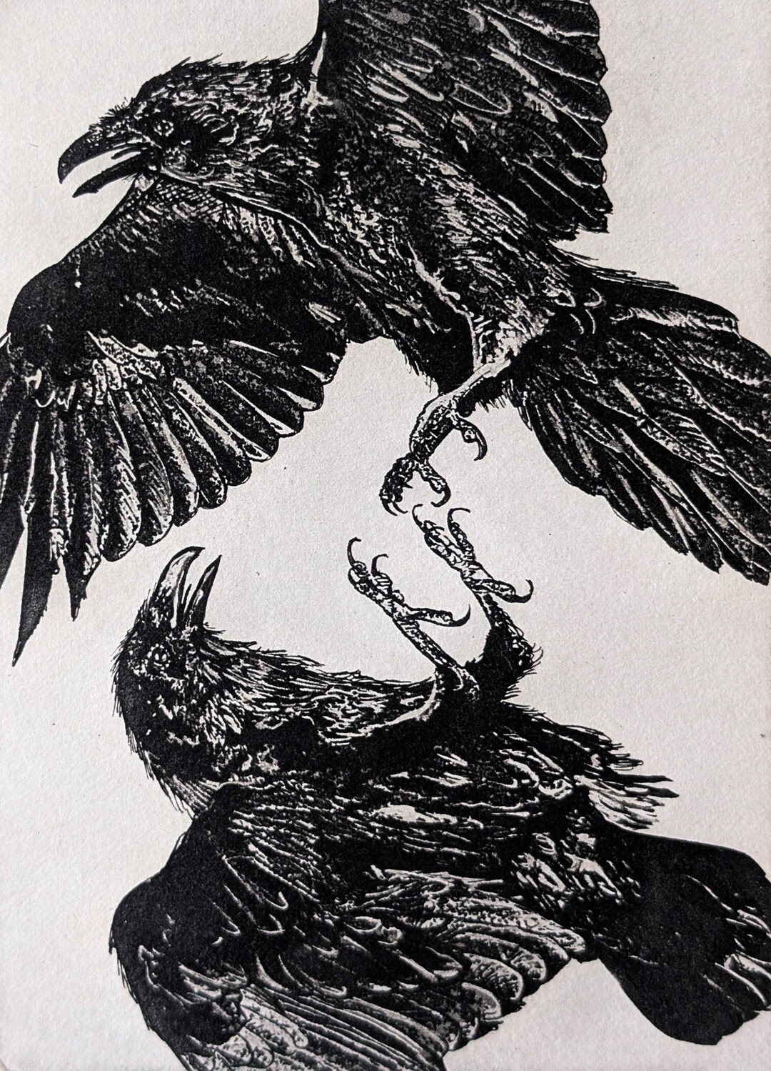 Holiday Wall Art, Raven Artwork, Raven, Crow, Etching, Love Story, Love ...