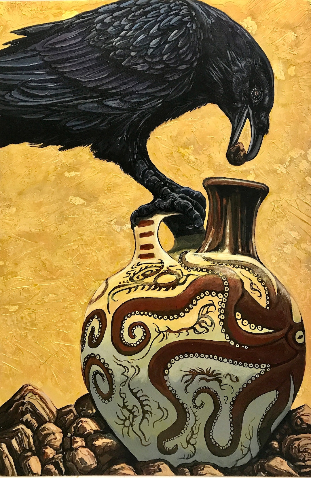 Aesop Fables, the Crow and the Pitcher of Water, Original Painting ...