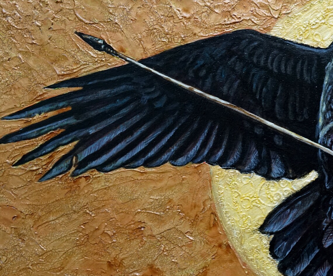 The Raven and the Arrow Original Painting Acrylic With Gold | Etsy
