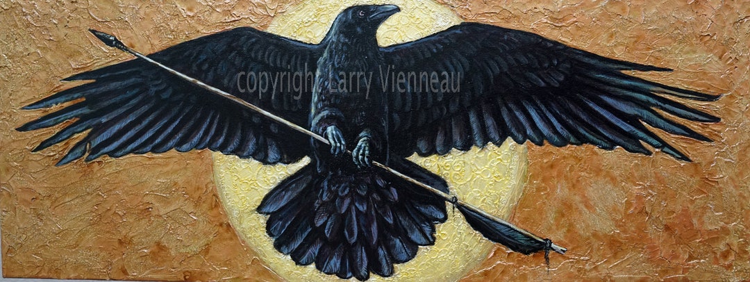 The Raven and the Arrow, Original Painting, Acrylic With Gold Pigments ...