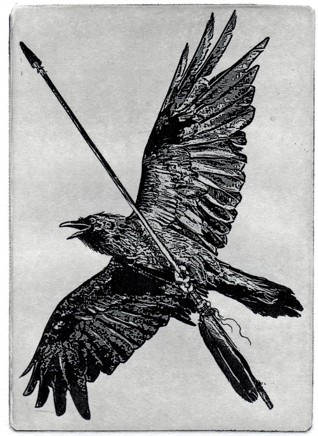 Halloween Wall Art, Raven Artwork, Raven, Crow, Bow and Arrow, Etching ...