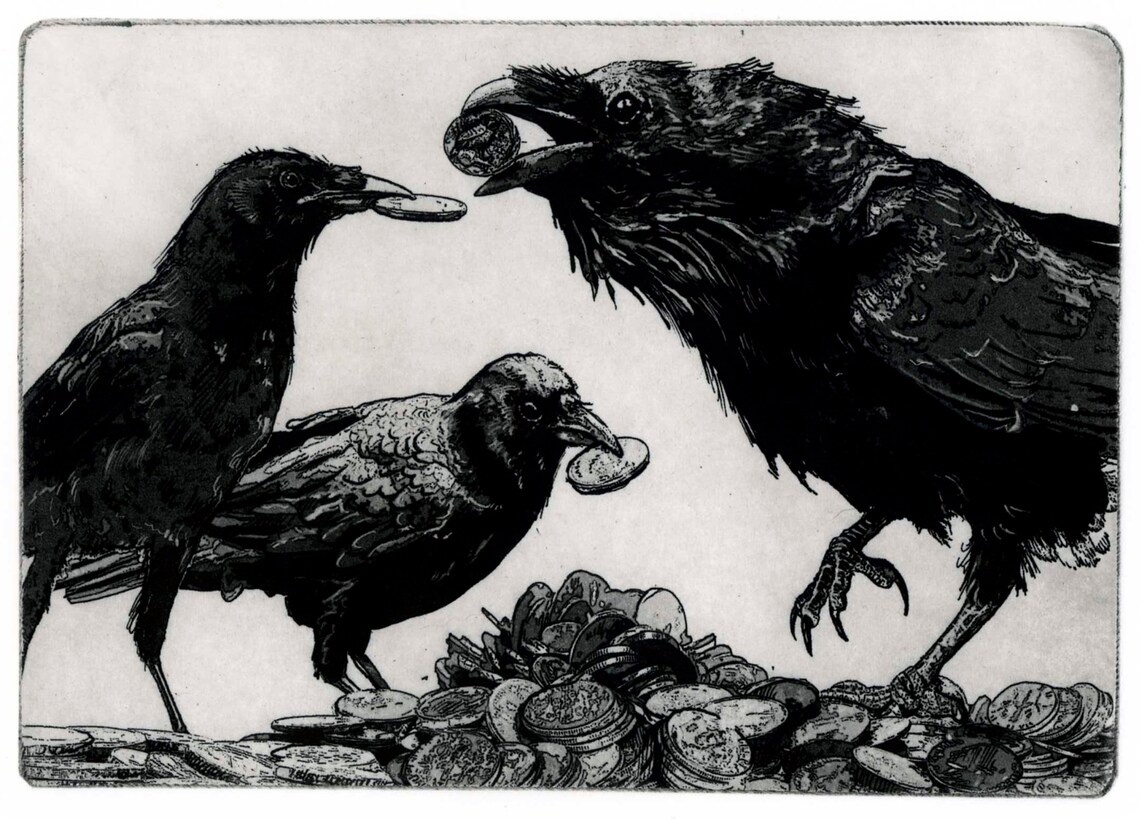 Unique Gift, Wall Art, Raven Artwork, Raven, Crow, Etching, Raven Art ...