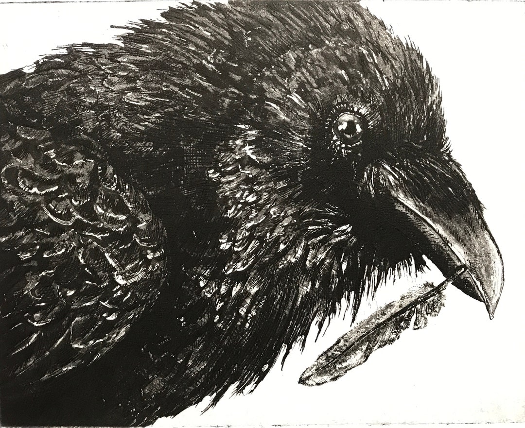 Halloween Holiday Gift, Wall Art, Etching, Raven Artwork , Raven, Crow ...
