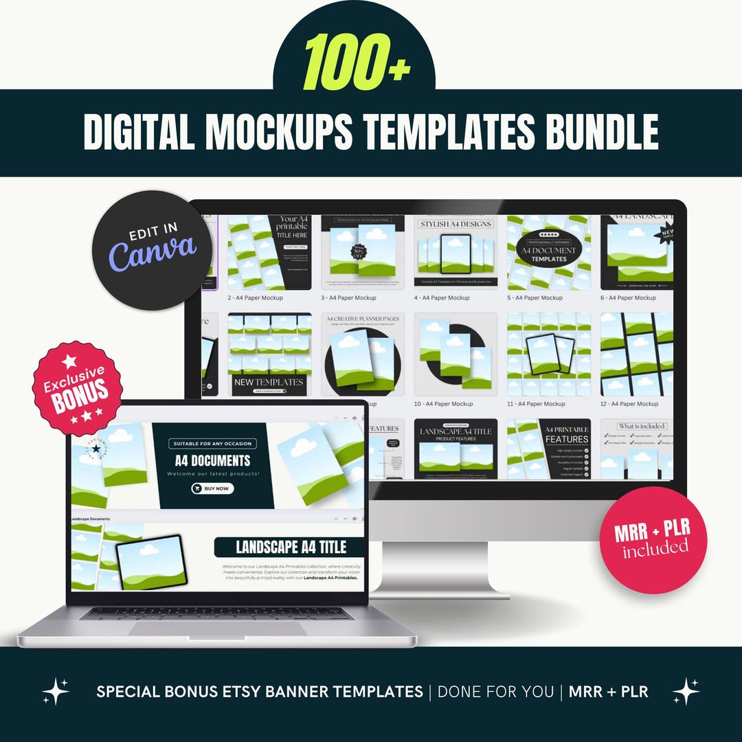 Digital Product Mockup Templates Bundle | PLR & MRR Canva Templates ...