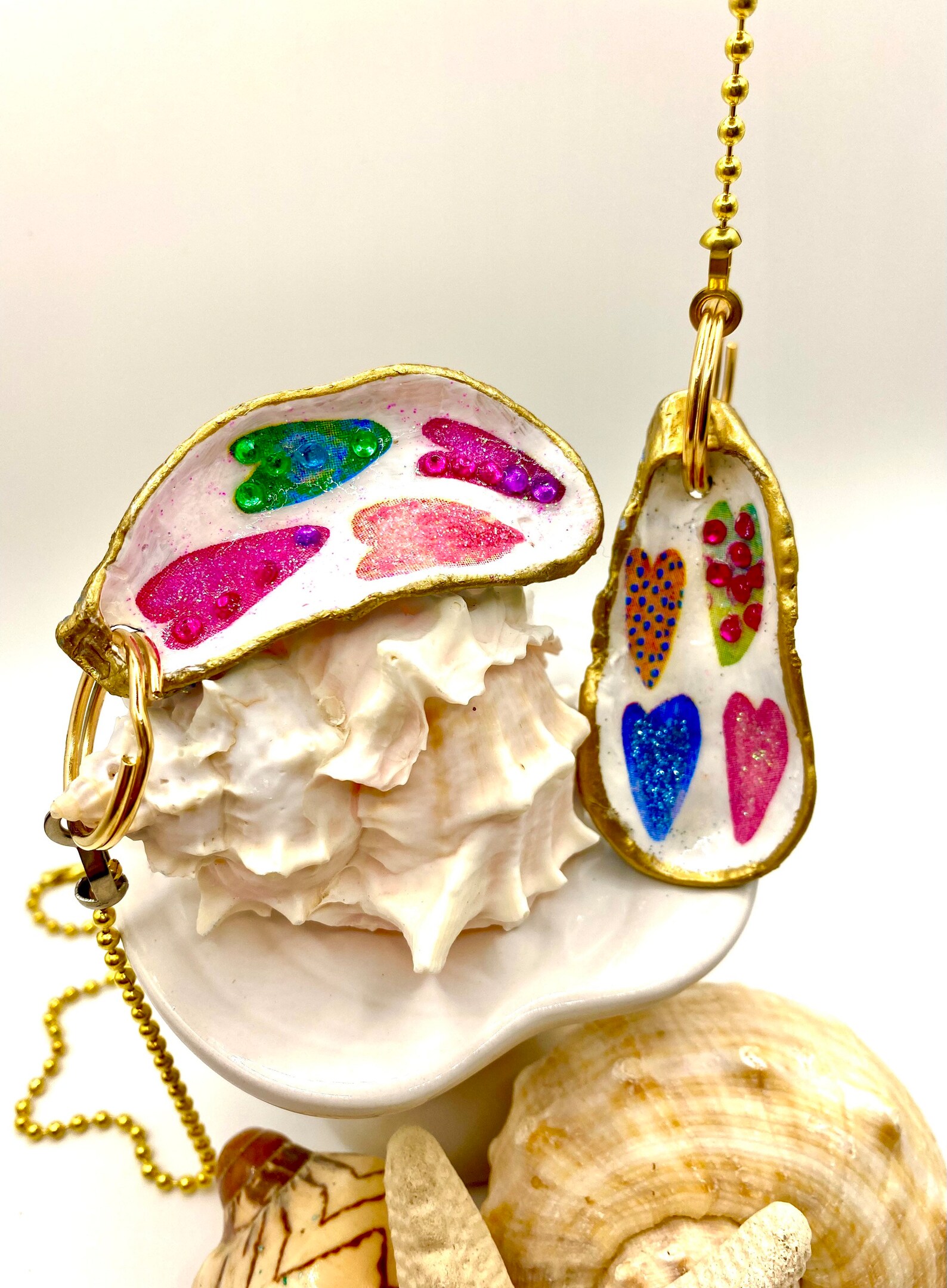 NEW Handmade Découpage Oyster Sea Shell Fan Light Pulls Palm Beach ...