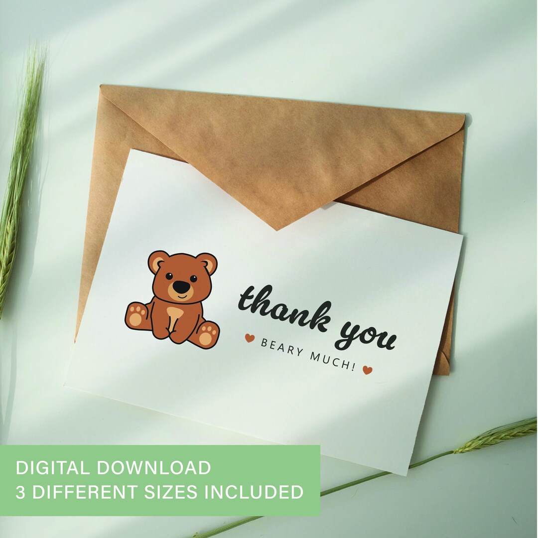 Thank You BEARY Much - Printable Card - Etsy