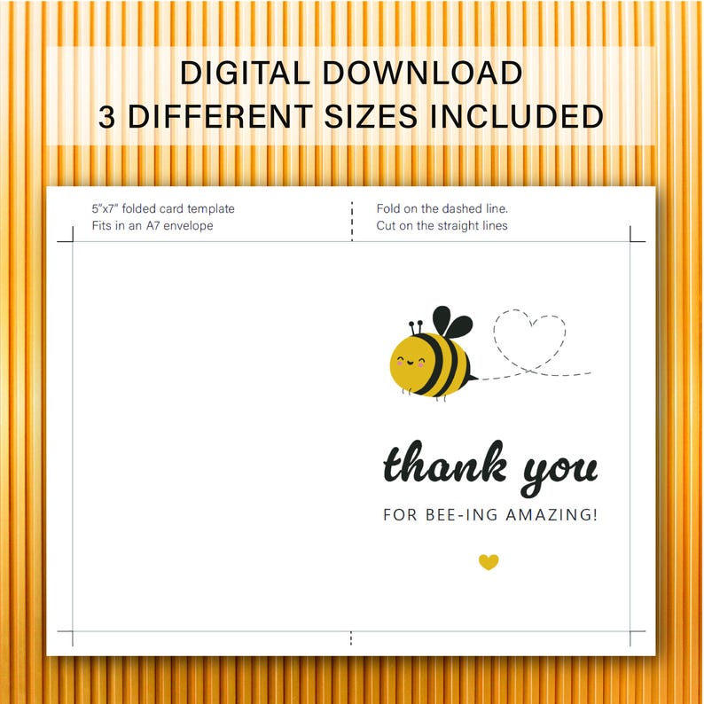 Bee Thank You Card – Printable Amazing Card (digital Download) - Etsy