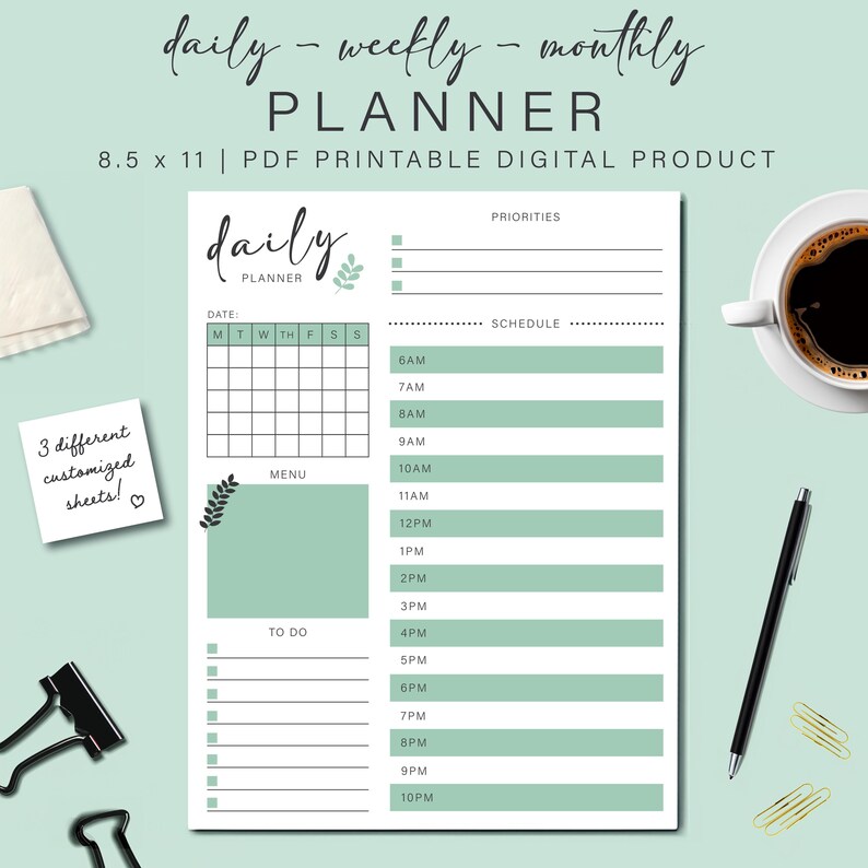 Printable Daily / Weekly / Monthly Planner - Etsy
