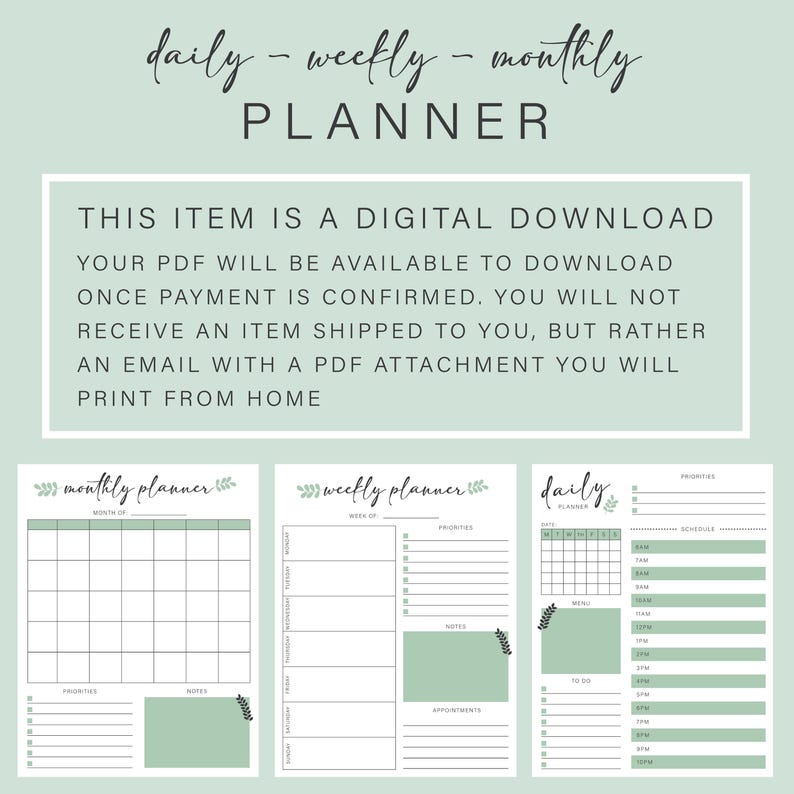 Printable Daily / Weekly / Monthly Planner - Etsy