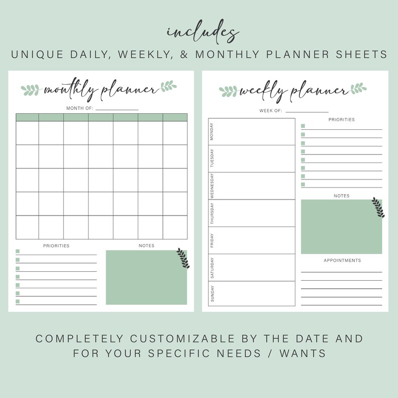 Printable Daily / Weekly / Monthly Planner - Etsy