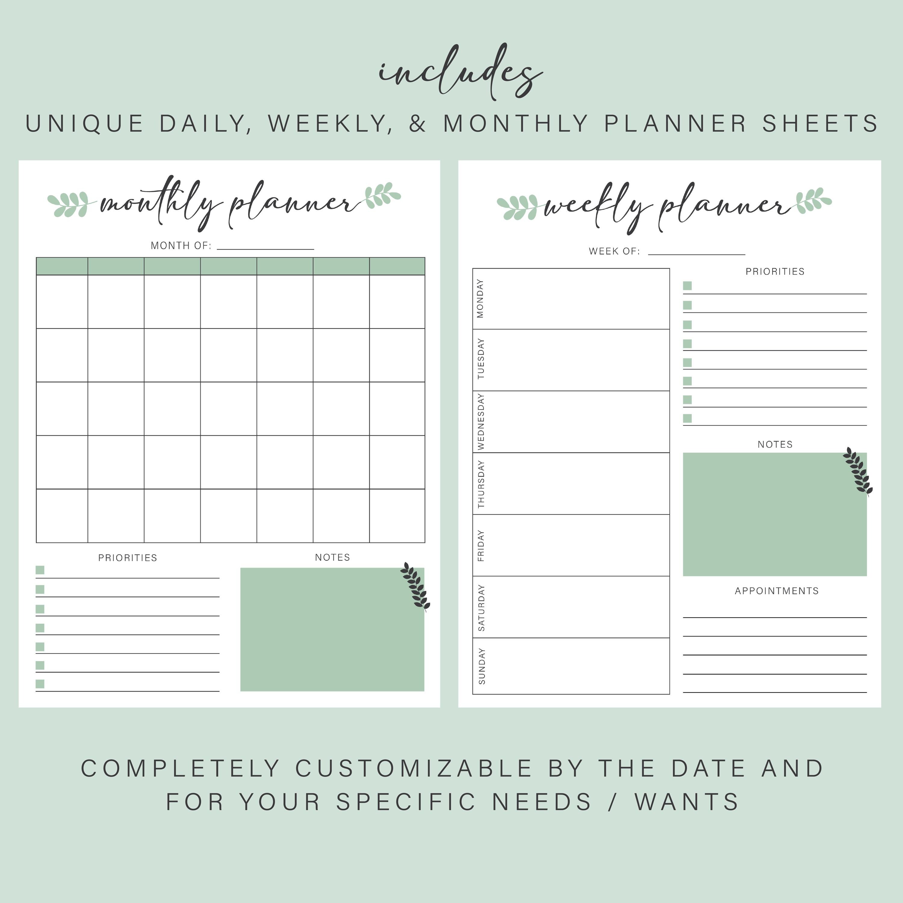 Printable Daily / Weekly / Monthly Planner - Etsy