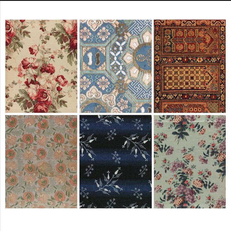 Vintage Textile Prints Wall Collage Kit - Historic Fabric Decor (25PC ...