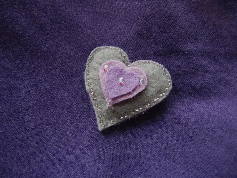 Soft Lavender and Grey Felt Heart Pin - Etsy