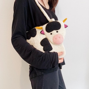 Handmade Wool Felt Cow Crossbody Bag – Cute Farm Animal Purse - Etsy