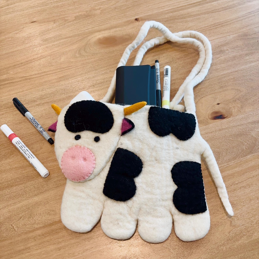 Handmade Wool Felt Cow Crossbody Bag – Cute Farm Animal Purse - Etsy