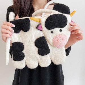 Handmade Wool Felt Cow Crossbody Bag – Cute Farm Animal Purse - Etsy