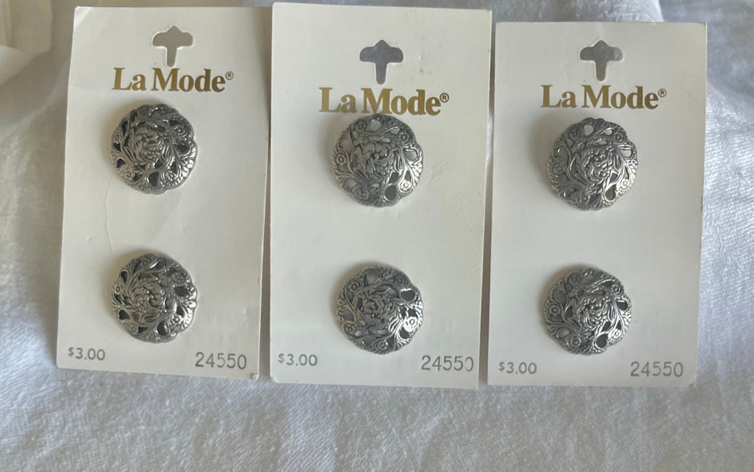 3/4 La Mode BUTTONS 3 Cards of 6 Antique Silver Metal Curved Design ...