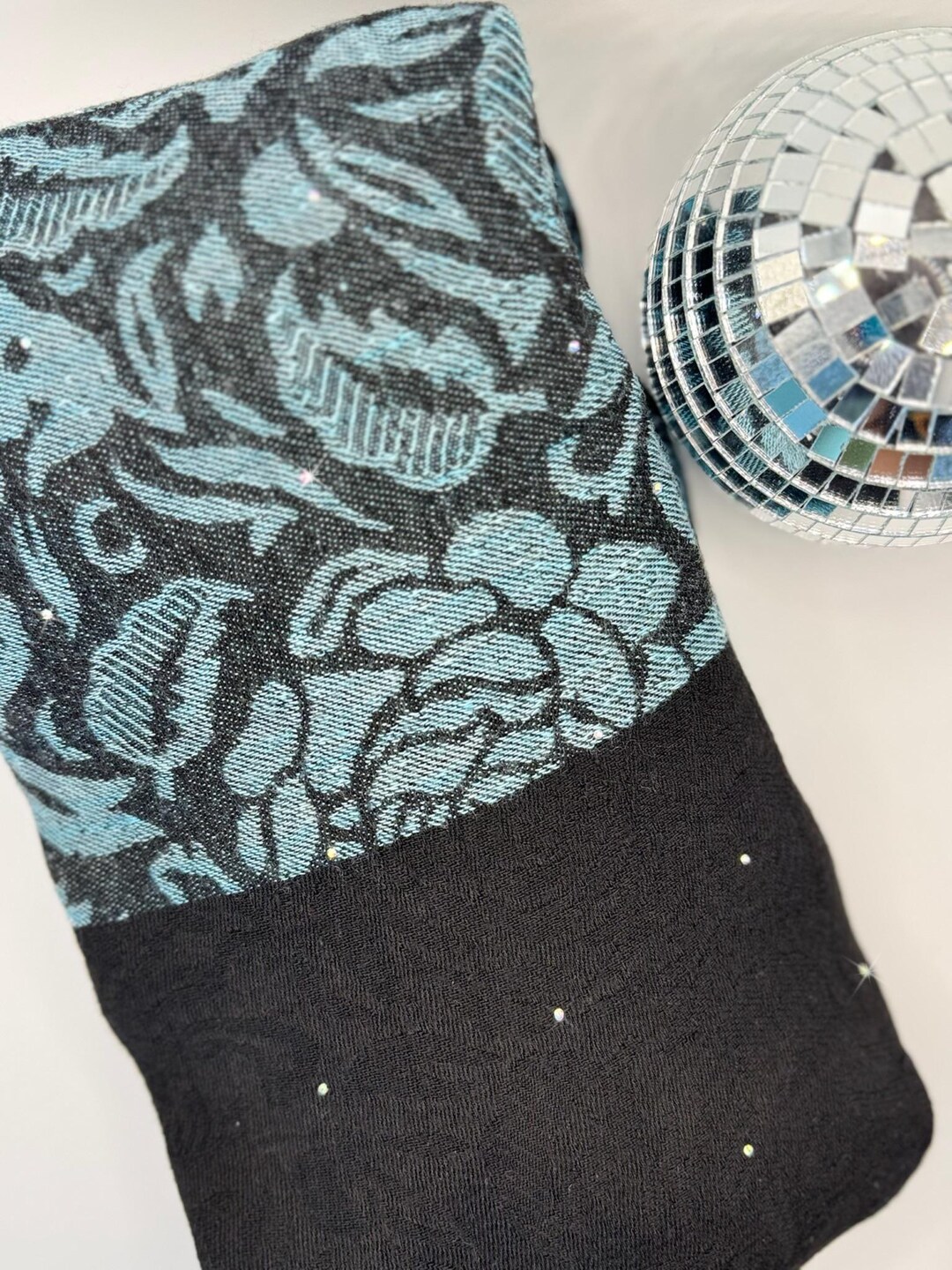 Bedazzled Thrifted Rose Floral Blue Black Ombre Pattern Pashmina ...