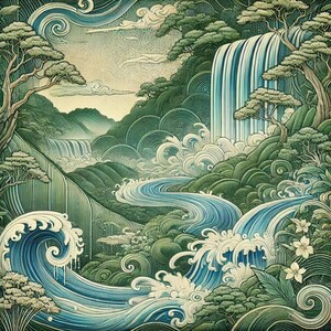 Japanese Style Waterfall Png - Etsy