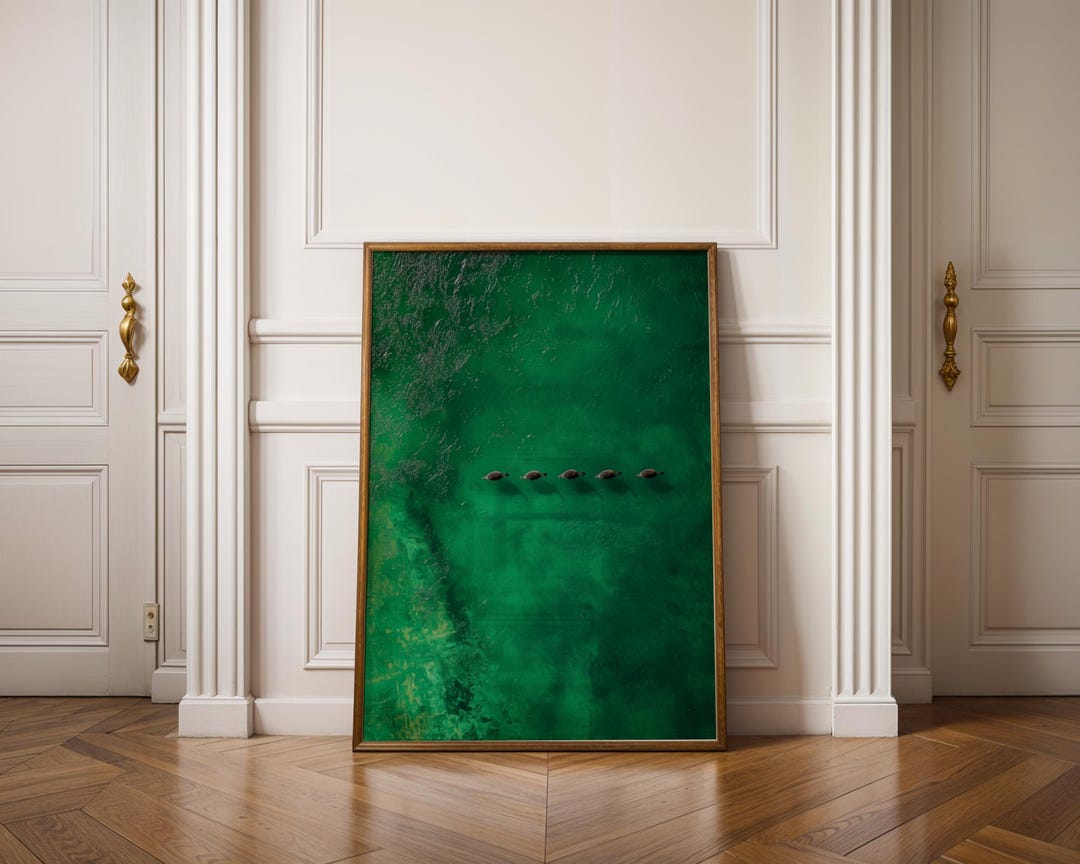 Emerald Green Duck Swimming Print: Minimalist Wildlife Art Digital ...