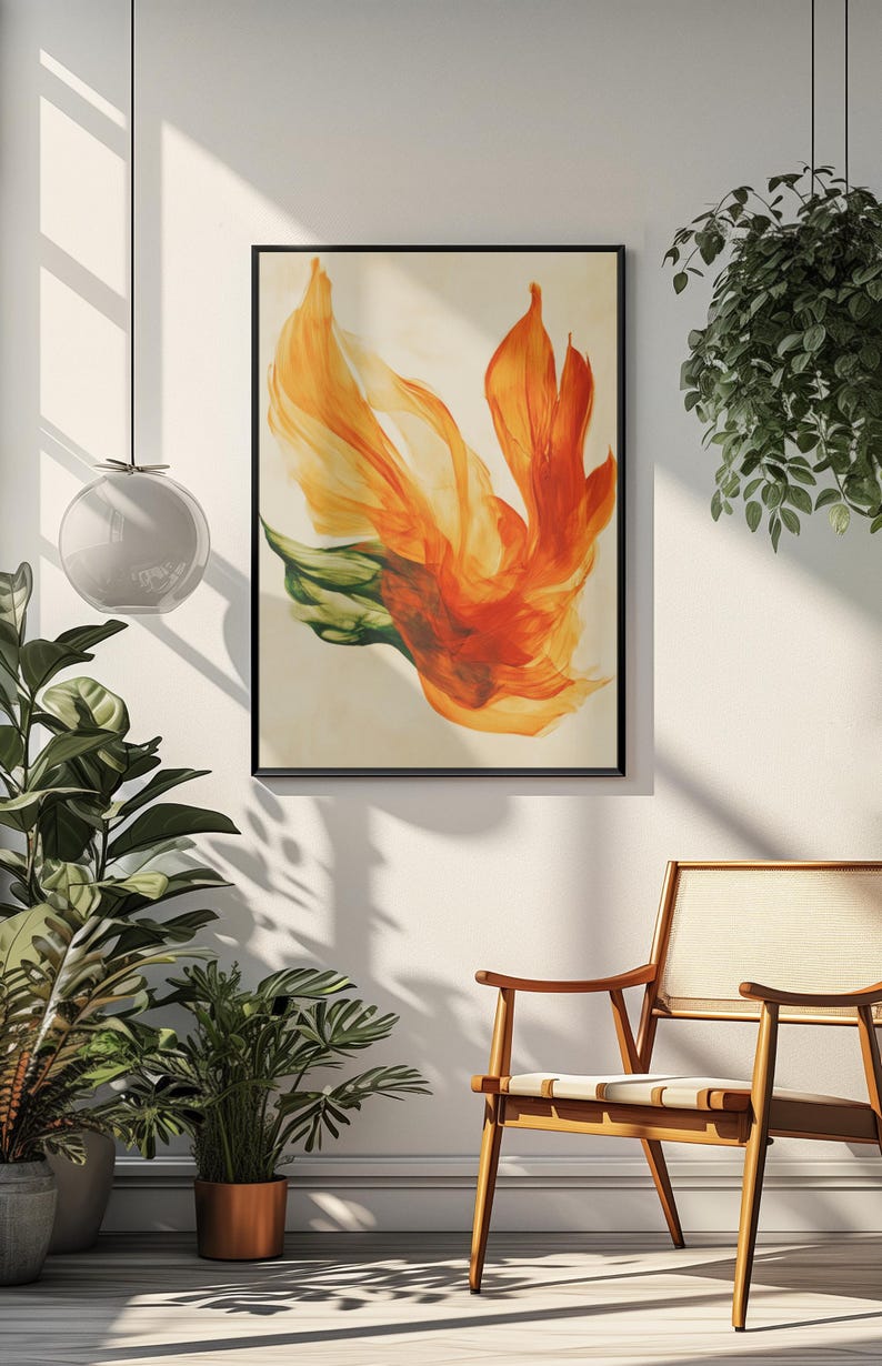 Burnt Orange Line Art Print, Mid Century Modern Wall Art, Sage Green ...
