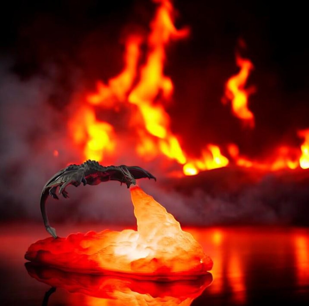 3D Printed Fire Dragon LED Night Light – Rechargeable USB LED Lamp for ...