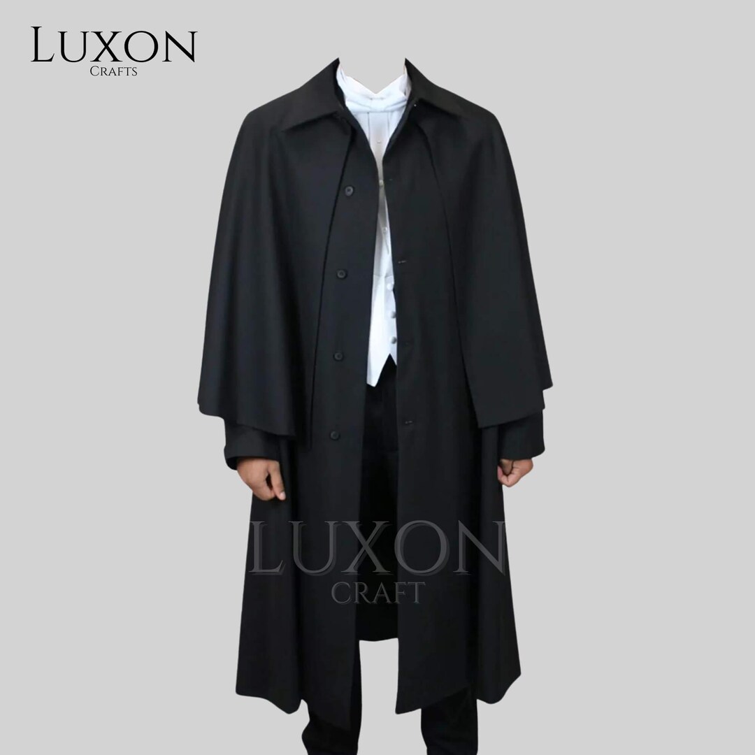 Men's Black Wool Inverness Cape Coat - Vintage Steampunk Cloak With ...