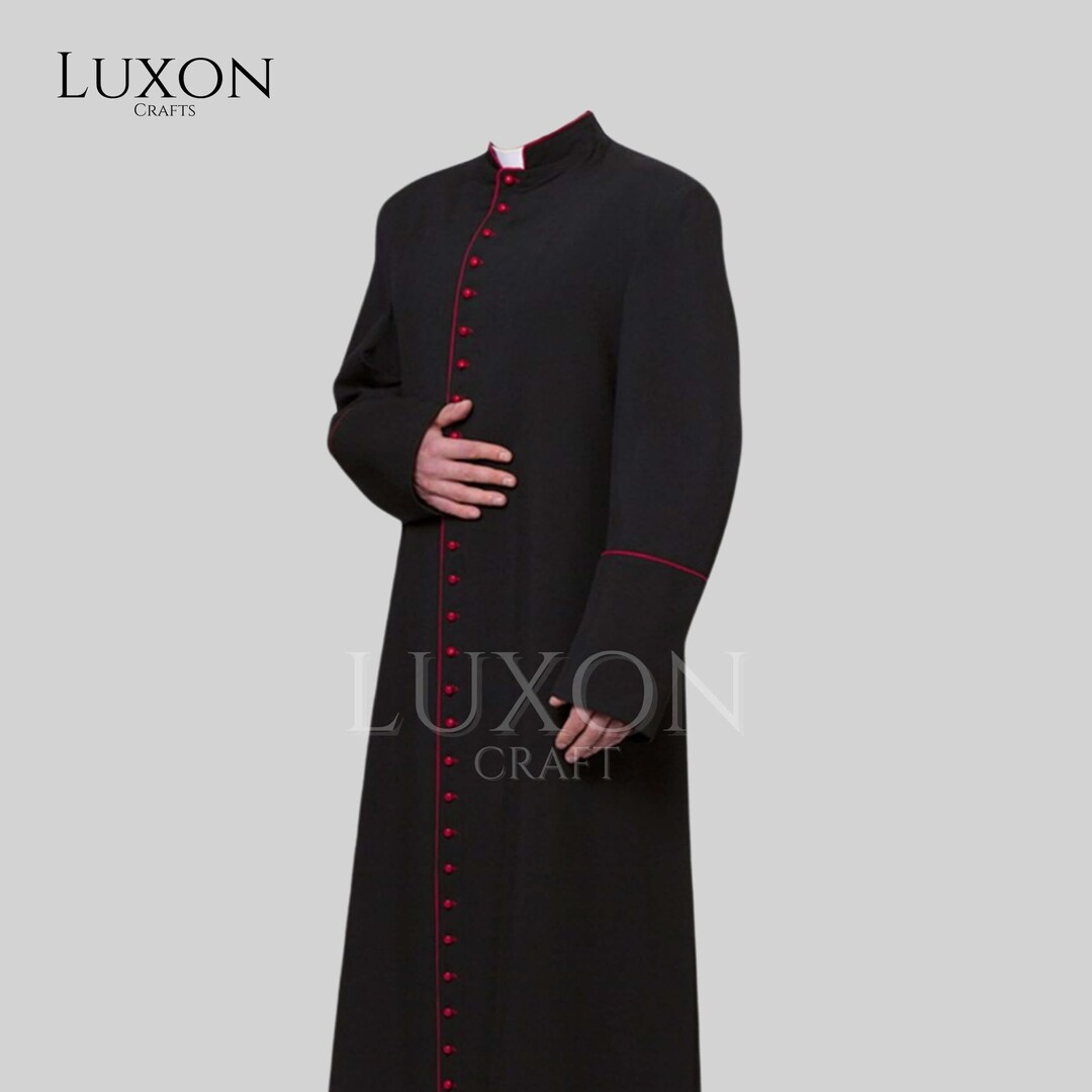 Custom Black Wool Roman Cassock With Red Piping - Custom Made ...