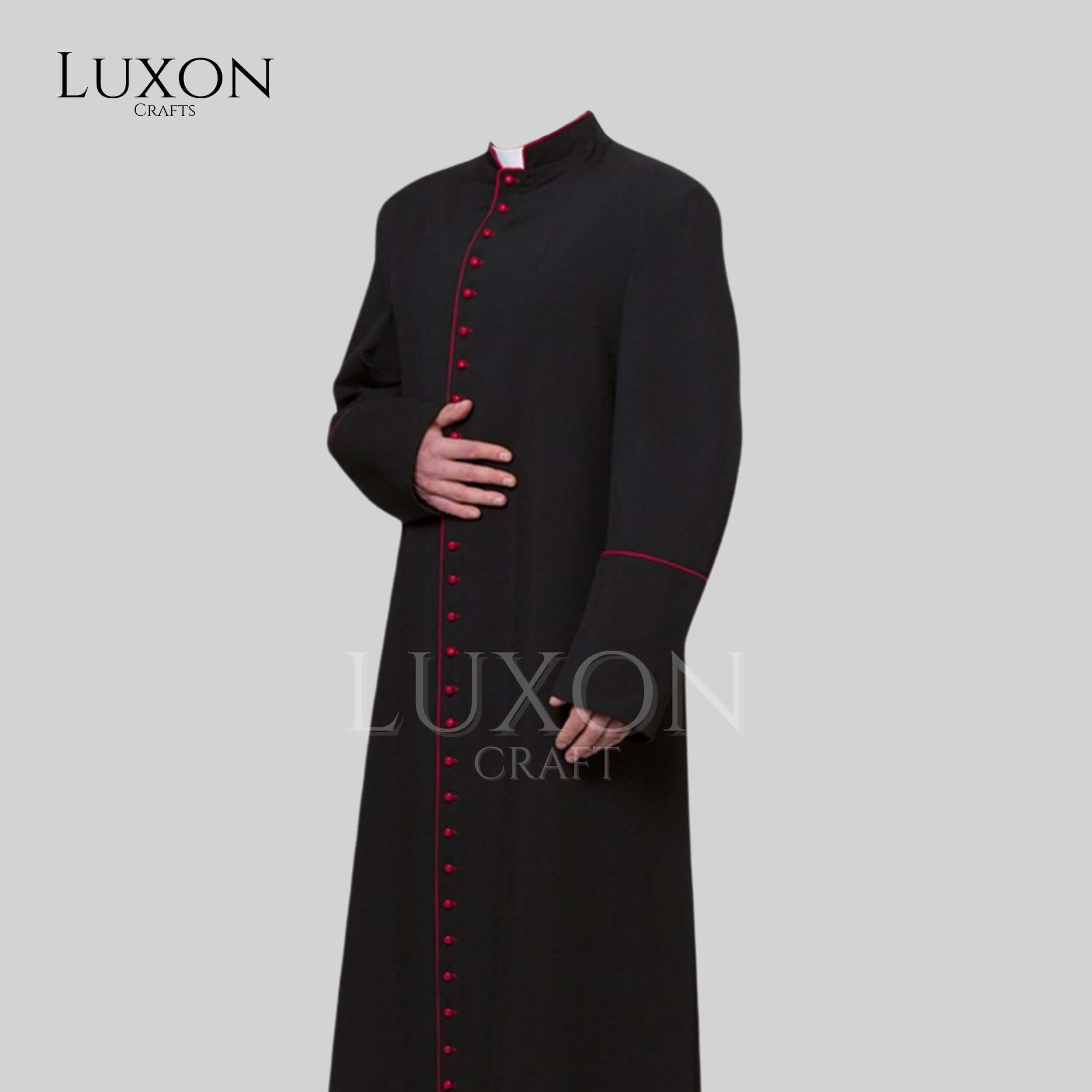 Custom Black Wool Roman Cassock With Red Piping - Custom Made ...