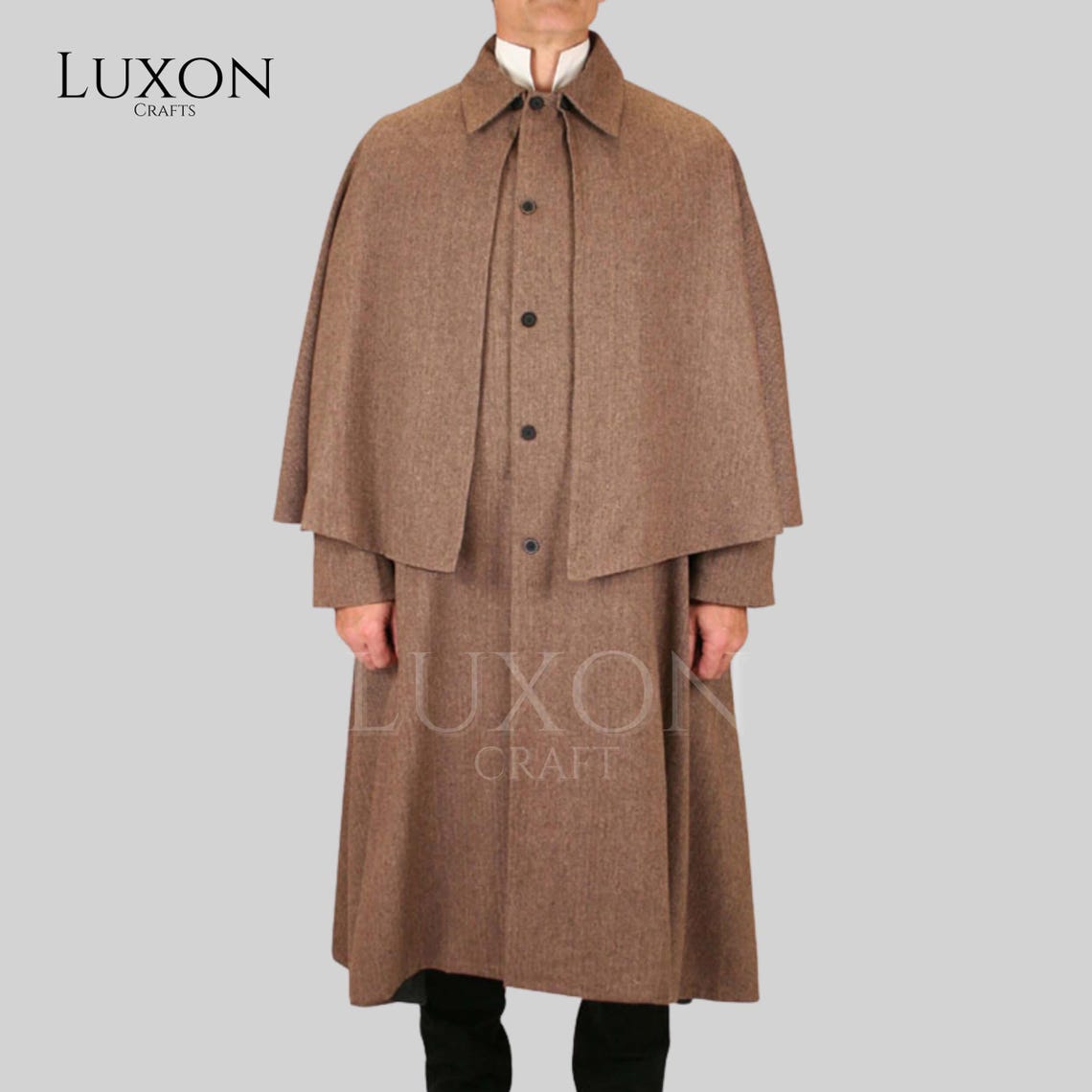 Men's Brown Wool Inverness Cape: Vintage Steampunk Sherlock Holmes ...