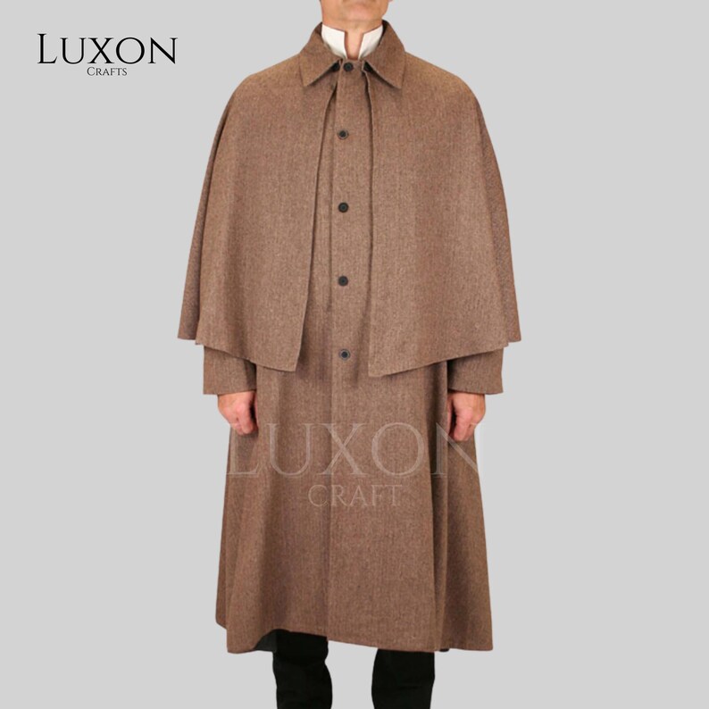 Men's Brown Wool Inverness Cape: Vintage Steampunk Sherlock Holmes ...