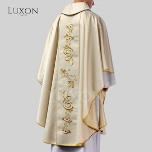 Elegant Ivory Gothic Priest Chasuble, Embroidered Liturgical Vestment ...