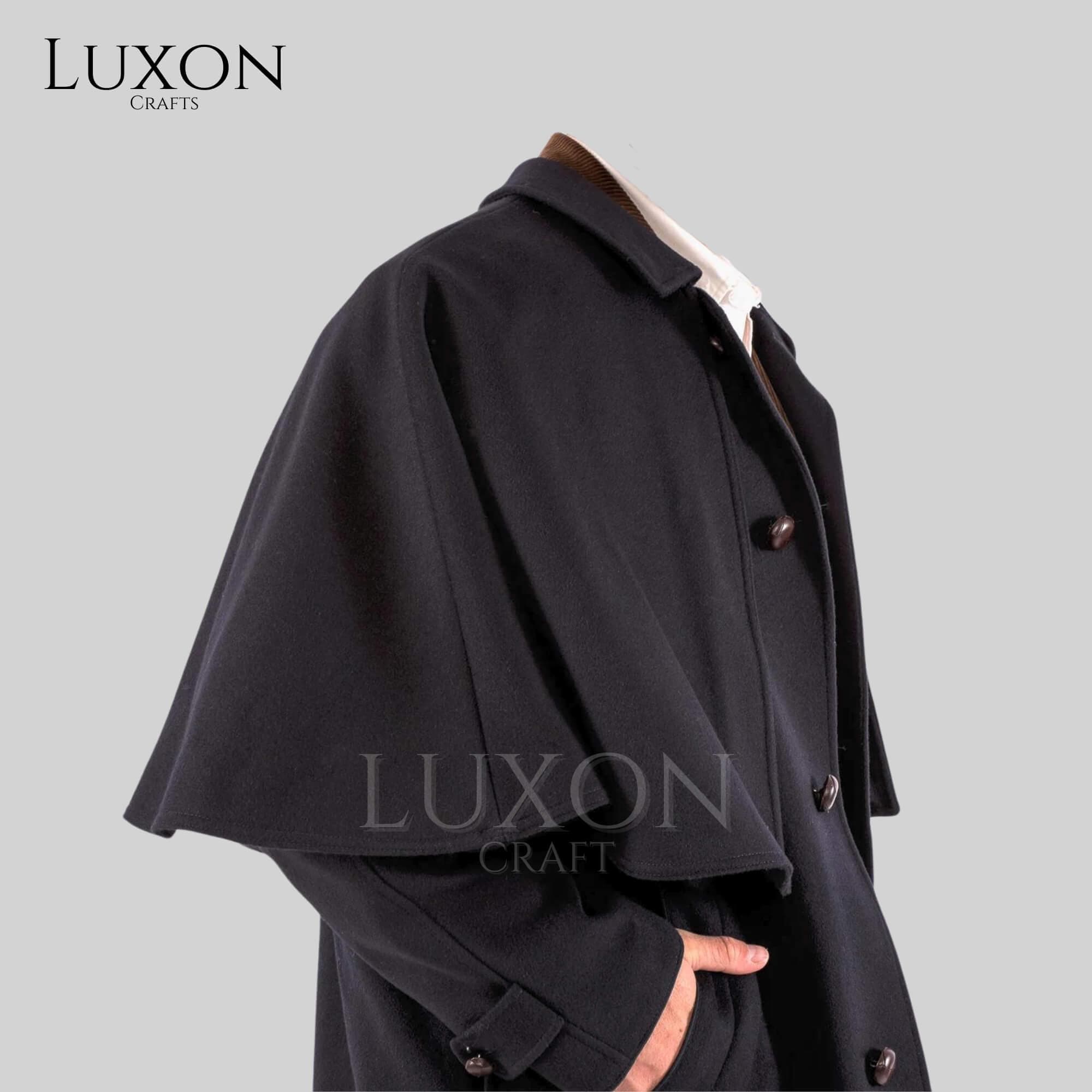 Men's Black Wool Inverness Cape Coat - Victorian Overcoat With ...