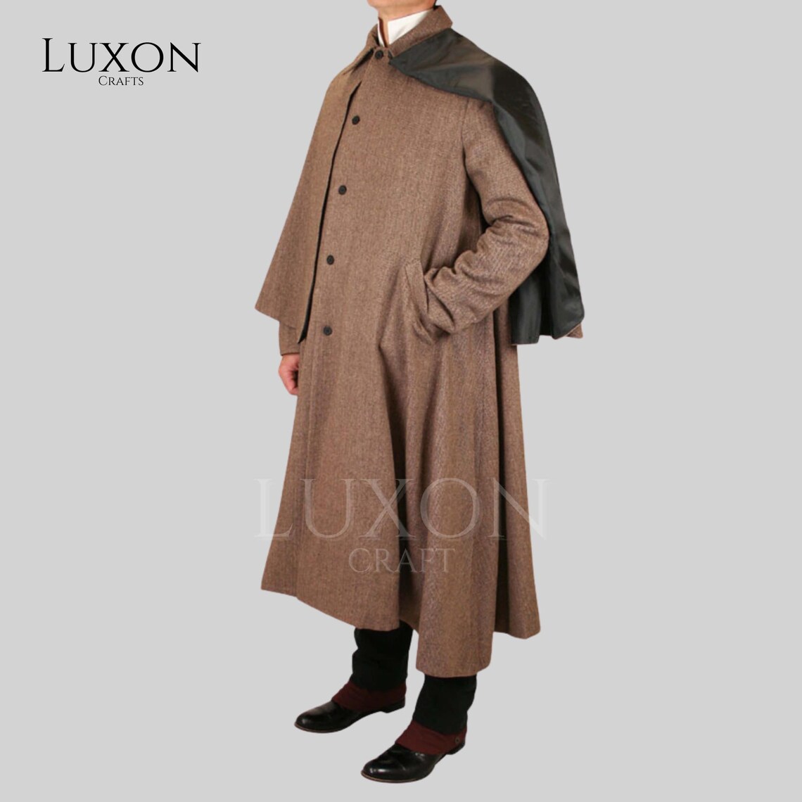 Men's Brown Wool Inverness Cape: Vintage Steampunk Sherlock Holmes ...