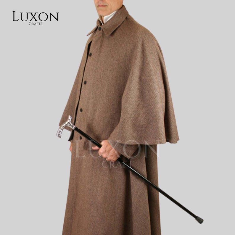 Men's Brown Wool Inverness Cape: Vintage Steampunk Sherlock Holmes ...
