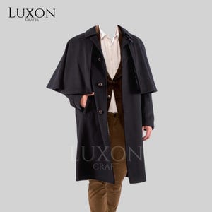 Men's Black Wool Inverness Cape Coat - Victorian Overcoat With ...