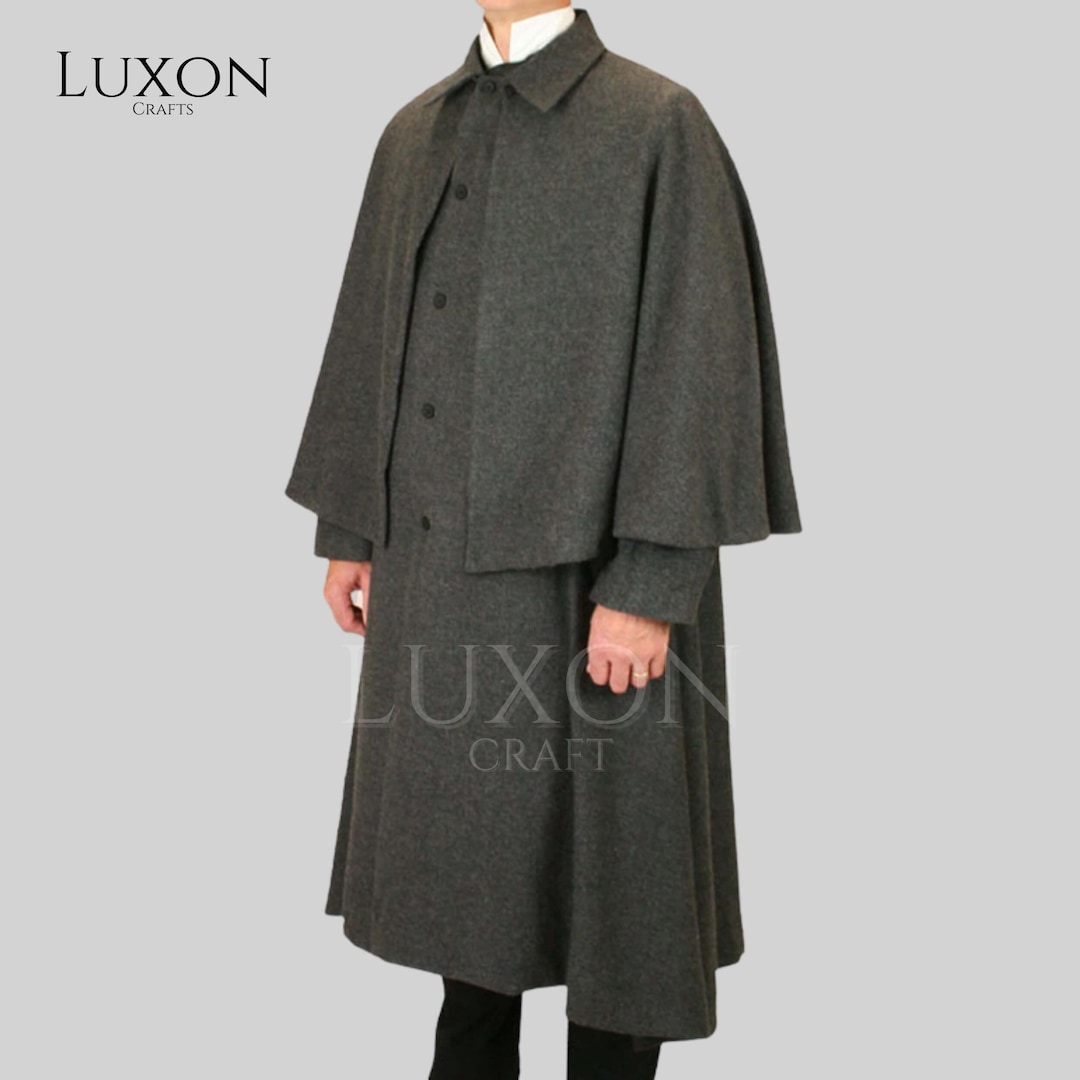 Grey Inverness Cape, Sherlock Holmes Style Victorian Wool Cloak, Custom ...