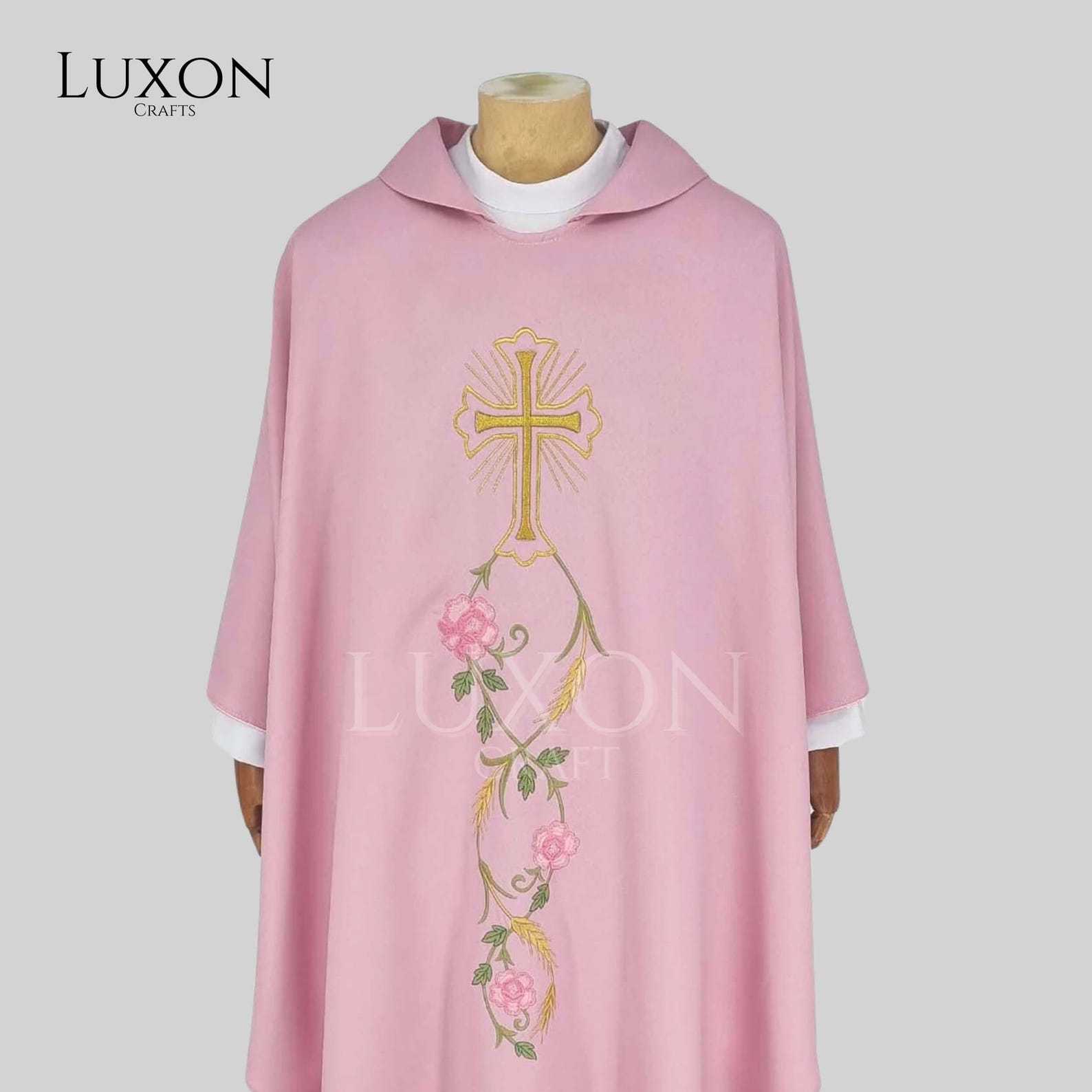 Handmade Pink Chasuble With Embroidered Cross and Floral Design ...