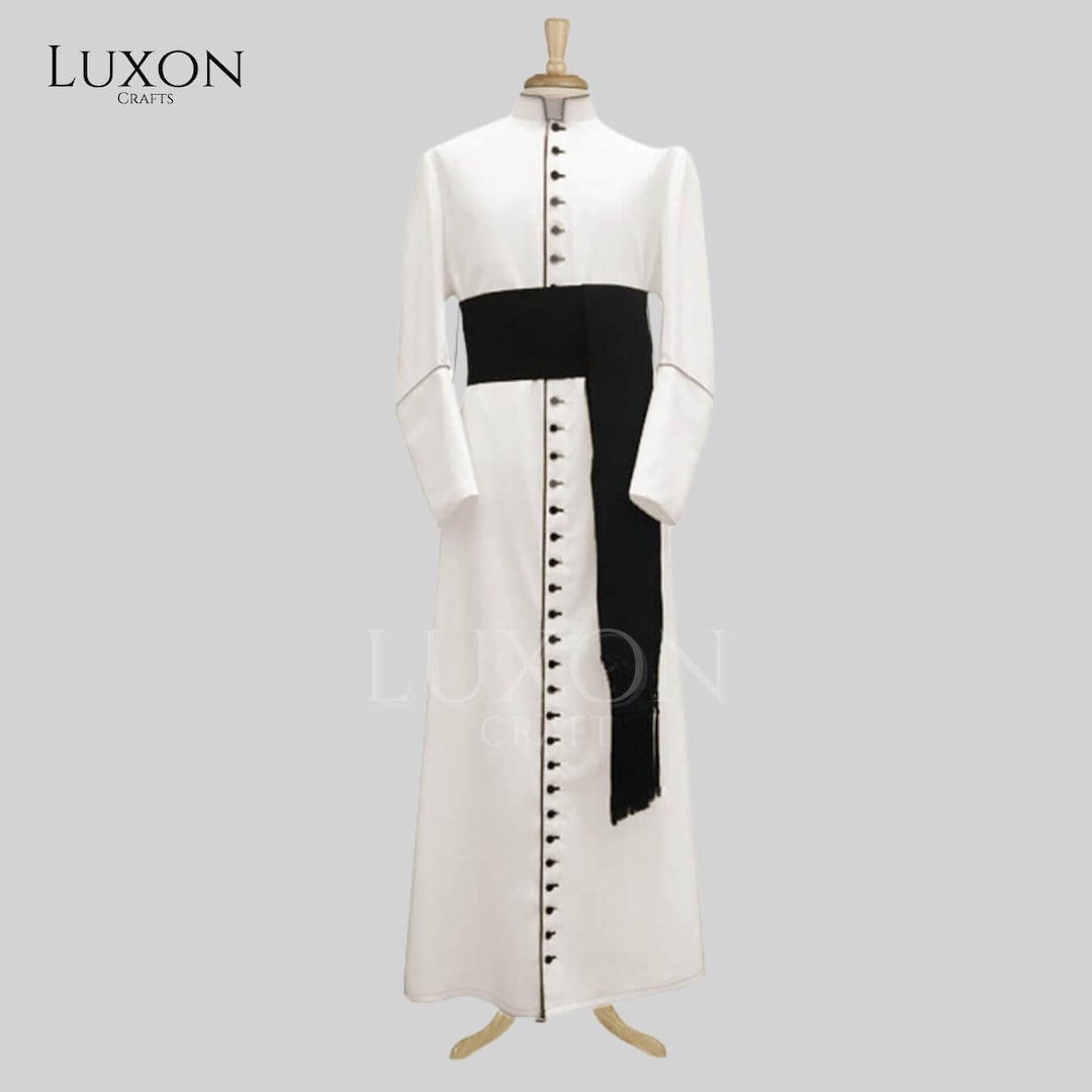 White Cassock With Black Trim | Clergy Soutane Priest Robe Custom Made ...